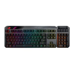 asus rog claymore ii 100% / 80% tkl wireless rgb modular gaming keyboard, rog rx red switches, pbt doubleshot keycaps, detachable numpad, wrist rest, media controls, usb passthrough - black pbt