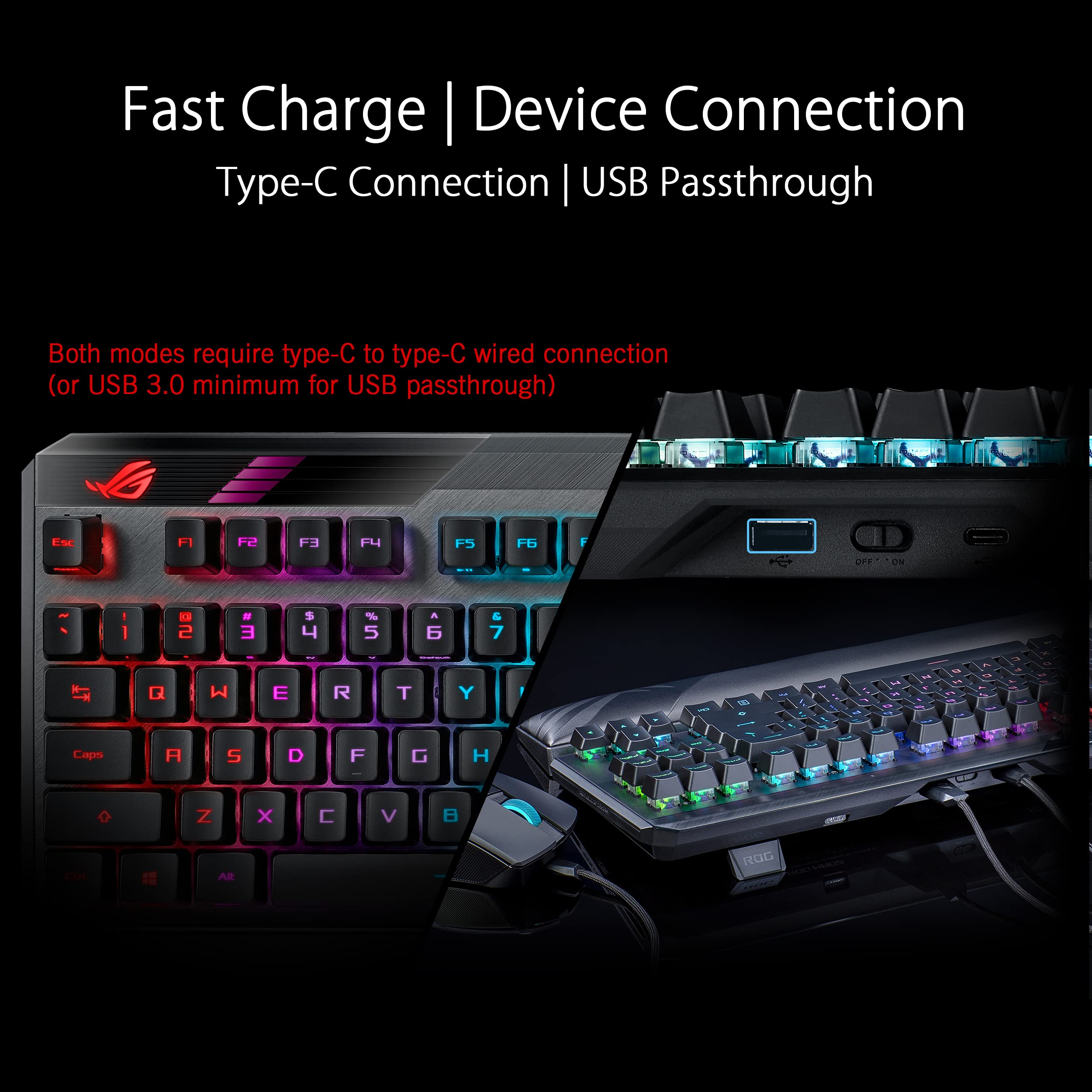 ASUS ROG Claymore II 100% / 80% TKL Wireless RGB Modular Gaming Keyboard, ROG RX Red Switches, PBT Doubleshot Keycaps, Detachable Numpad, Wrist Rest, Media Controls, USB Passthrough - Black PBT