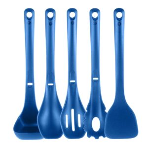 nutrichef kitchen cooking utensils set-includes spatula, pasta fork, solid, slotted spoon & tool seat, works with model: nccwstkbul (blue), one size