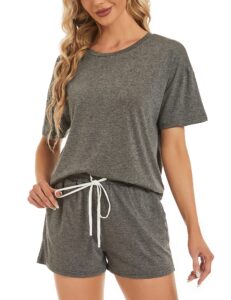 locube women's pajama sets short sleeve lounge wear set soft comfy stretch casual pj and shorts with pocket (grey 2, small)