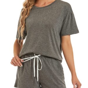 LOCUBE Women's Pajama Sets Short Sleeve Lounge Wear Set Soft Comfy Stretch Casual Pj and Shorts with Pocket (Grey 2, Small)