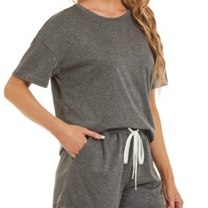 LOCUBE Women's Pajama Sets Short Sleeve Lounge Wear Set Soft Comfy Stretch Casual Pj and Shorts with Pocket (Grey 2, Small)