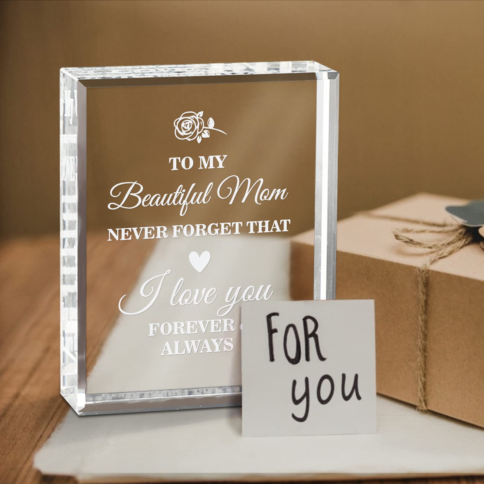 PRSTENLY Gifts for Mom Crystal Keepsakes, Christmas Birthday Gifts for Mom from Daughter Son, to My Mom Gifts Valentines Day Gifts for Mom Personalized Engraved Crystal Decor