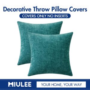 MIULEE Pack of 2 Couch Throw Pillow Covers 18x18 Inch Soft Teal Chenille Pillow Covers for Sofa Living Room Solid Dyed Pillow Cases