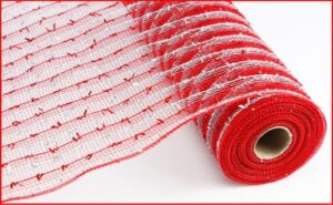 red and silver laser foil, deco mesh 21 inches x 10 yards, christmas