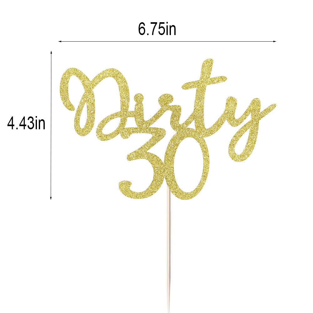 Glitter Dirty 30 Cake Topper - Thirty Sign - Happy 30th Birthday - 30th Anniversary-Happy 30th birthday party decorations (golden)