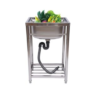 commercial kitchen sink, free standing stainless-steel single bowl restaurant kitchen sink, prep & utility washing hand basin with storage shelve, laundry tub for indoor outdoor