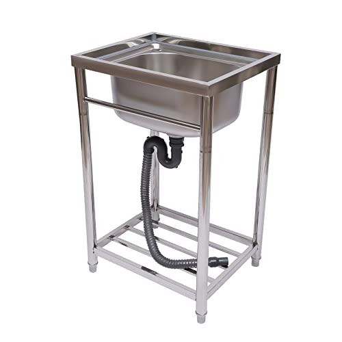 Commercial Kitchen Sink, Free Standing Stainless-Steel Single Bowl Restaurant Kitchen Sink, Prep & Utility Washing Hand Basin with Storage Shelve, Laundry tub for Indoor Outdoor