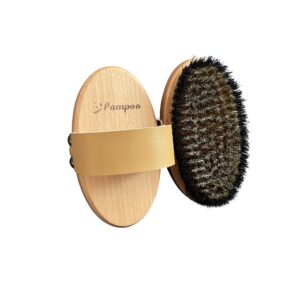 pampoo copper dry brush with cotton storage bag- exfoliating and energizing brush with copper bristles to promote healthy skin, reduce stress, and improve circulation