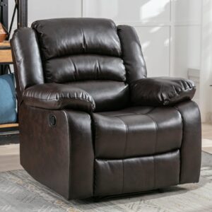 anj manual recliner chair, breathable faux leather reclining chairs with overstuffed arm and back, living room single sofa recliners (dark brown)