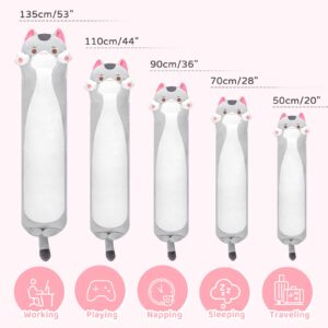 Mewaii Long Cat Plush Kids Body Pillow, 28 Inch Cute Gray Cat Stuffed Animals Soft Plushies, Kitten Kawaii Plush Throw Pillow Doll Toy Gift for Girlfriend, Gray Cat Body Pillow, (27.6in/70cm)