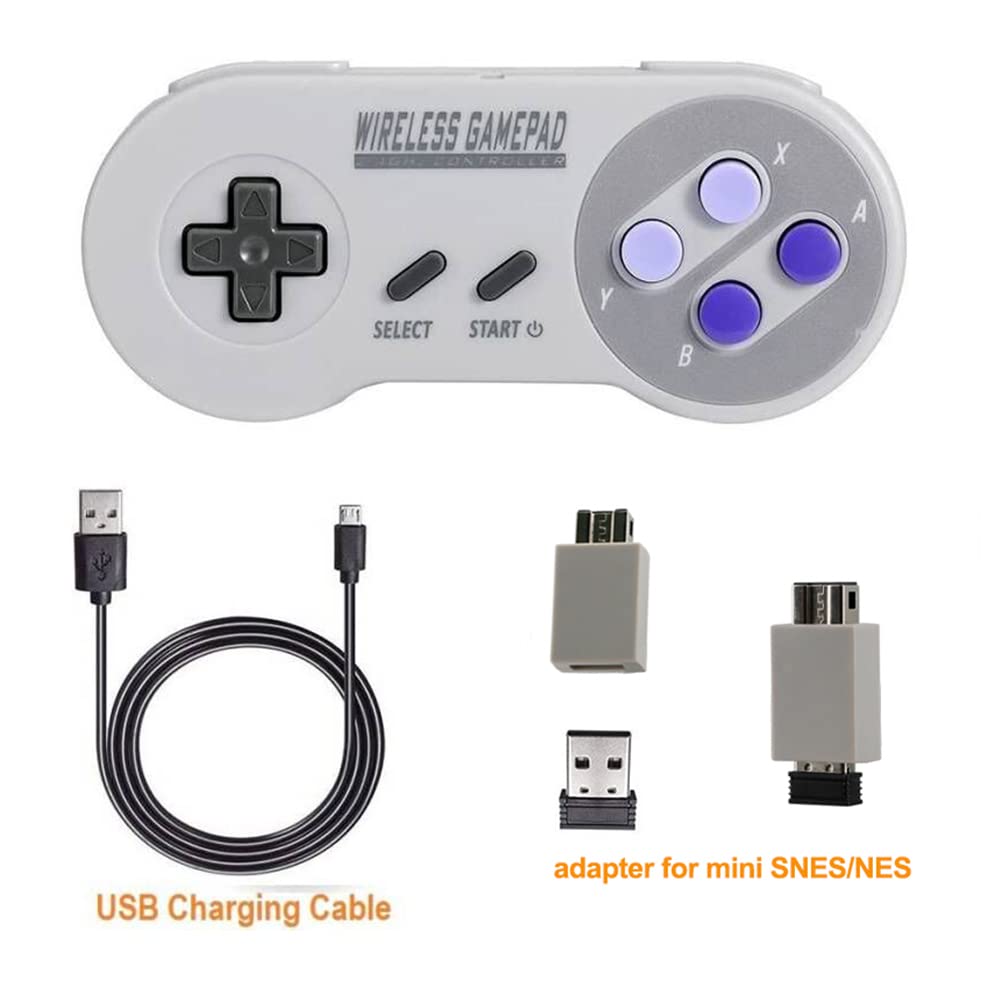 Wireless Controller for Mini SNES (Classic Edition, Only Works with Original Mini SNES Gamepad with USB Wireless Receiver Compatible with Switch, Windows,iOS,Liunx,Android Device (2 Packs)