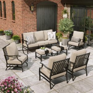 mixpatio patio furniture set 7 pcs, outdoor patio furniture, 3-seat sofa, 2 single chairs, 2 rocking chairs, 2 ottomans and 5.75" extra thick cushion, patio conversation set for backyard deck,beige