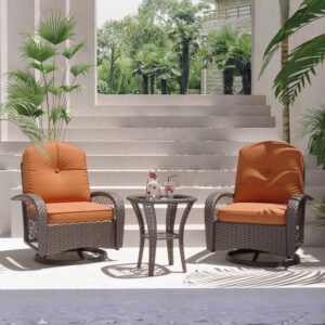 apepro patio furniture set,3 pieces outdoor rocking chair, patio wicker chairs set of 2,patio bistro set with premium cushions and coffee table,orange