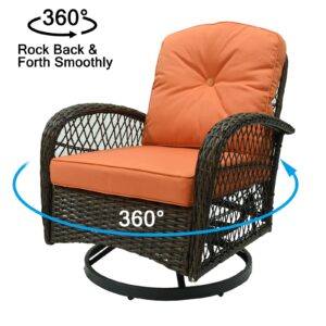 Apepro Patio Furniture Set,3 Pieces Outdoor Rocking Chair, Patio Wicker Chairs Set of 2,Patio Bistro Set with Premium Cushions and Coffee Table,Orange