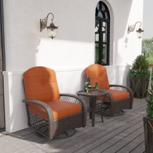 Apepro Patio Furniture Set,3 Pieces Outdoor Rocking Chair, Patio Wicker Chairs Set of 2,Patio Bistro Set with Premium Cushions and Coffee Table,Orange