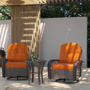 Apepro Patio Furniture Set,3 Pieces Outdoor Rocking Chair, Patio Wicker Chairs Set of 2,Patio Bistro Set with Premium Cushions and Coffee Table,Orange