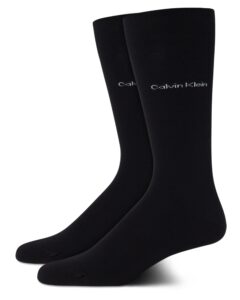 calvin klein men's dress socks - luxury egyptian cotton blend crew socks (2 pair), size 7-12, all black