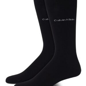 Calvin Klein Men's Dress Socks - Luxury Egyptian Cotton Blend Crew Socks (2 Pair), Size 7-12, All Black