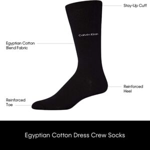 Calvin Klein Men's Dress Socks - Luxury Egyptian Cotton Blend Crew Socks (2 Pair), Size 7-12, All Black