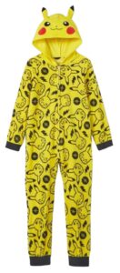 pokemon boy's fleece pikachu one piece pajama union suit, yellow, 12-14