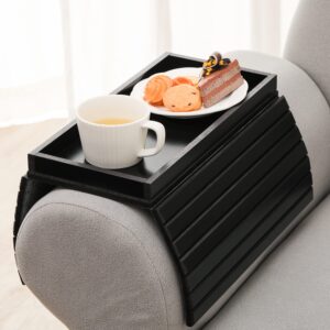 GEHE Sofa Arm Tray Bamboo Sofa Tray Table for Couch, Sofa Armrest Tray Table Anti-Slip Arm Table Clip On Tray Sofa Table, Couch Cup Holder for Snacks,Phone,Control,Cups,Flexible and Foldable