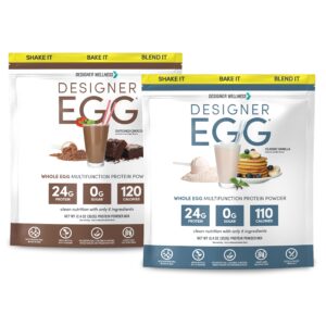 designer wellness designer egg protein powder, 12.4 oz dutch chocolate and 12.4 oz classic vanilla bundle