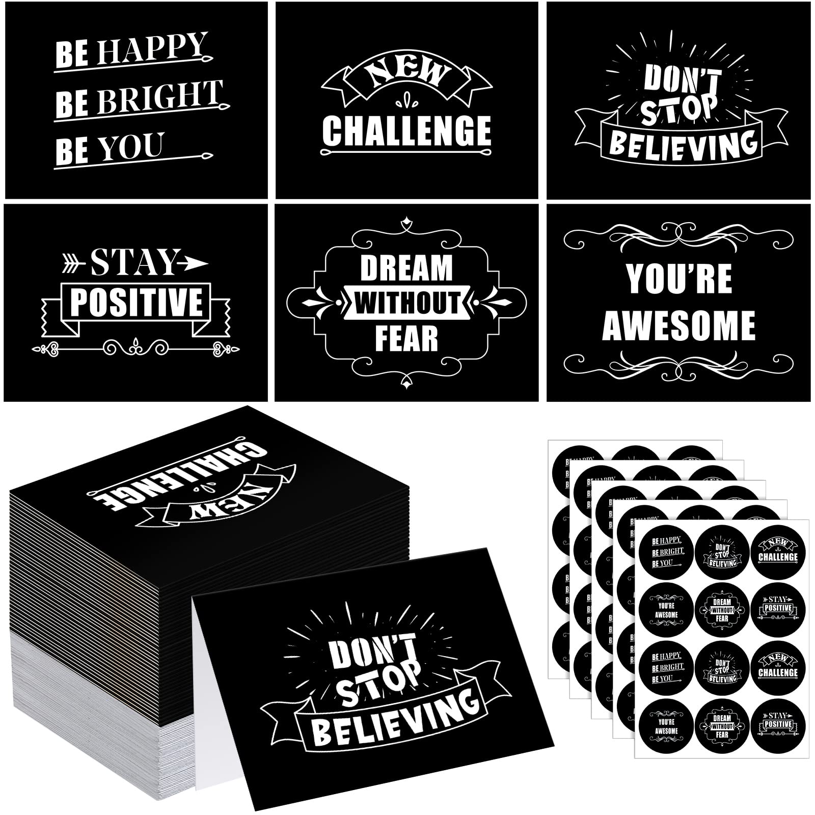 Panelee 60 Sets Motivational Encouragement Cards with Envelopes Inspirational Greeting Cards with Stickers Mini Note Cards for Student Teachers Back to School Supplies