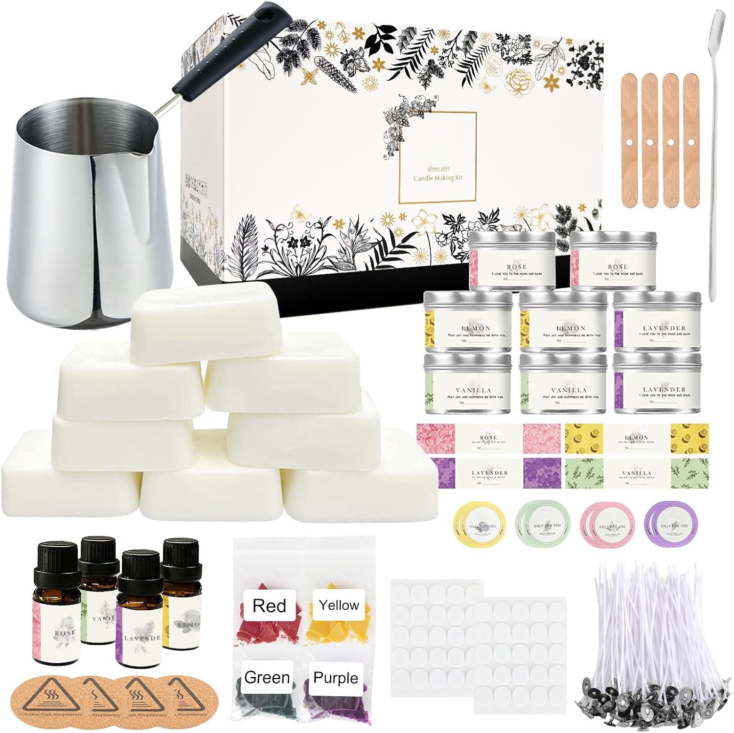 Complete Candle Making Kits for Adults Beginners,DIY Candle Making Supplies Include Soy Wax,Wax Melter,Scents,Dyes,Wicks,Wicks Sticker,Candle Tins & More-Full Candle Making Set - Arts & Crafts Kits