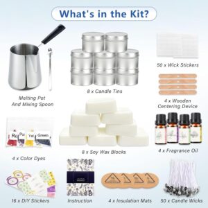 Complete Candle Making Kits for Adults Beginners,DIY Candle Making Supplies Include Soy Wax,Wax Melter,Scents,Dyes,Wicks,Wicks Sticker,Candle Tins & More-Full Candle Making Set - Arts & Crafts Kits