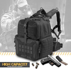 VOTAGOO Tactical Range Backpack, Gun Bag for Handguns and Ammo, 3 Pistol Carrying Cases for Hunting Shooting