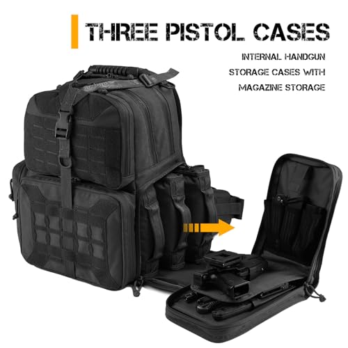 VOTAGOO Tactical Range Backpack, Gun Bag for Handguns and Ammo, 3 Pistol Carrying Cases for Hunting Shooting