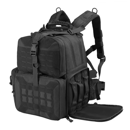 VOTAGOO Tactical Range Backpack, Gun Bag for Handguns and Ammo, 3 Pistol Carrying Cases for Hunting Shooting