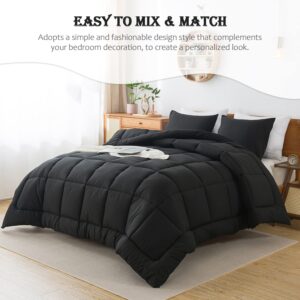 WhatsBedding Black Queen Comforter Set, Lightweight All Season Soft Down Alternative Bed Comforter, 3 Pieces Bedding Set with 2 Pillowcases, Queen Size, 88"x90"