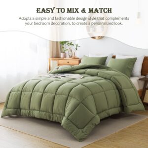 WhatsBedding Sage Green Comforter Set Queen Size, Lightweight All Season Soft Down Alternative Bed Comforter, 3 Pieces Bedding Set with 2 Pillowcases, Queen, 88"x90"