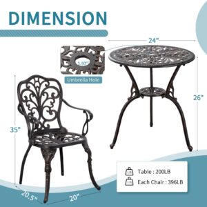 bistro set 3 piece outdoor bistro set, cast aluminum bistro table set with umbrella hole, anti rust bistro table and chairs set of 2 for front porch, balcony, bronze