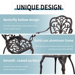 Bistro Set 3 Piece Outdoor Bistro Set, Cast Aluminum Bistro Table Set with Umbrella Hole, Anti Rust Bistro Table and Chairs Set of 2 for Front Porch, Balcony, Bronze