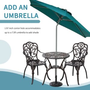 Bistro Set 3 Piece Outdoor Bistro Set, Cast Aluminum Bistro Table Set with Umbrella Hole, Anti Rust Bistro Table and Chairs Set of 2 for Front Porch, Balcony, Bronze