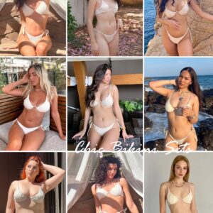 ZAFUL Women's Sexy Bikini Sets Two Piece Bathing Suit Tie Side Thong Adjustable Spaghetti Strap Swimsuits Beige M