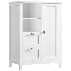 vasagle bathroom floor storage cabinet, bathroom cabinet freestanding, kitchen cabinet, with open compartment, 2 drawers, adjustable shelves, 11.8 x 21.7 x 31.5 inches, white ubbc543p31