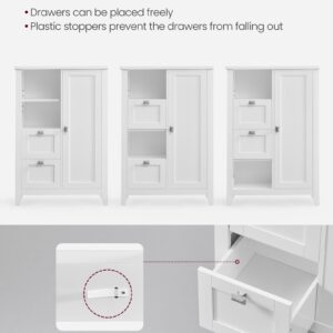 VASAGLE Bathroom Floor Storage Cabinet, Bathroom Cabinet Freestanding, Kitchen Cabinet, with Open Compartment, 2 Drawers, Adjustable Shelves, 11.8 x 21.7 x 31.5 Inches, White UBBC543P31