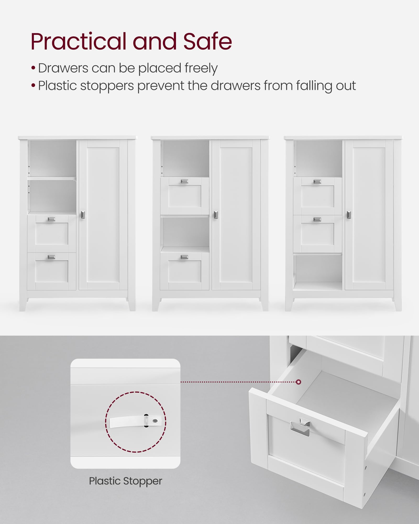 VASAGLE Bathroom Floor Storage Cabinet, Bathroom Cabinet Freestanding, Kitchen Cabinet, with Open Compartment, 2 Drawers, Adjustable Shelves, 11.8 x 21.7 x 31.5 Inches, White UBBC543P31