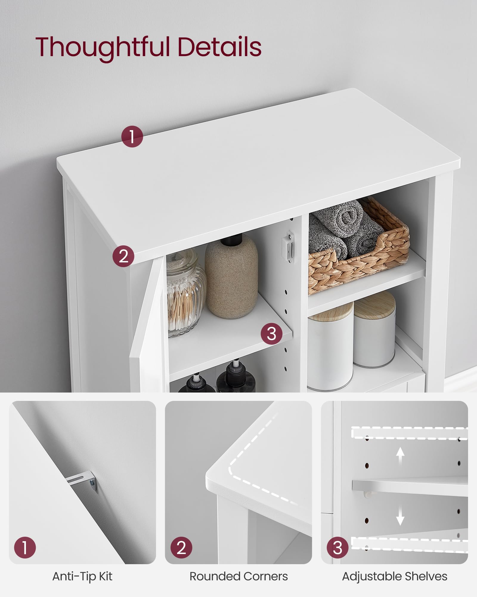 VASAGLE Bathroom Floor Storage Cabinet, Bathroom Cabinet Freestanding, Kitchen Cabinet, with Open Compartment, 2 Drawers, Adjustable Shelves, 11.8 x 21.7 x 31.5 Inches, White UBBC543P31