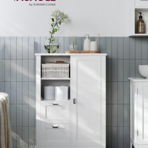 VASAGLE Bathroom Floor Storage Cabinet, Bathroom Cabinet Freestanding, Kitchen Cabinet, with Open Compartment, 2 Drawers, Adjustable Shelves, 11.8 x 21.7 x 31.5 Inches, White UBBC543P31