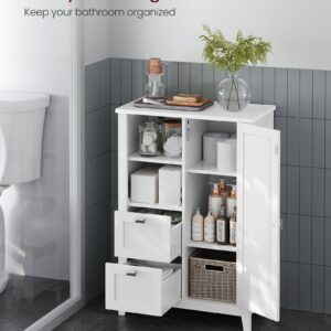 VASAGLE Bathroom Floor Storage Cabinet, Bathroom Cabinet Freestanding, Kitchen Cabinet, with Open Compartment, 2 Drawers, Adjustable Shelves, 11.8 x 21.7 x 31.5 Inches, White UBBC543P31