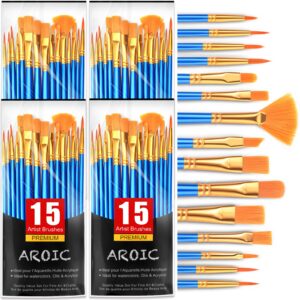 acrylic paint brush set, aroic 60 pcs nylon hair paint brushes for all purpose oil watercolor face body rock painting artist, small paint brush kits for kids adult drawing