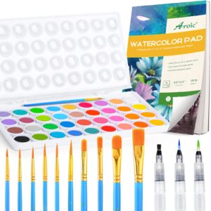 aroic 65 pieces watercolor paint set，36 colors watercolor，10 brushes，3 refillable water brush pens，16 page pad（8.5 * 5.5in），profesional watercolor kit for kids, adults, beginners