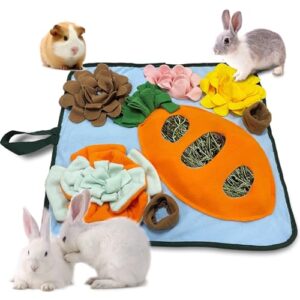 adpartner rabbit foraging mat bunny toys, 20"x20" rabbit snuffle mat interactive feeding game, washable bunny hay feeder treat dispenser foraging toys for rabbits guinea pigs chinchillas ferrets