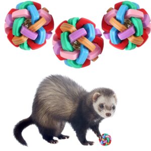 3 pack ferret toys balls - colorful bouncy rubber balls with built-in bell ferret teeth grinding wiggle ball interactive sound toy exercise scratch chew toys for indoor pet ferret cat dog (3 pack)