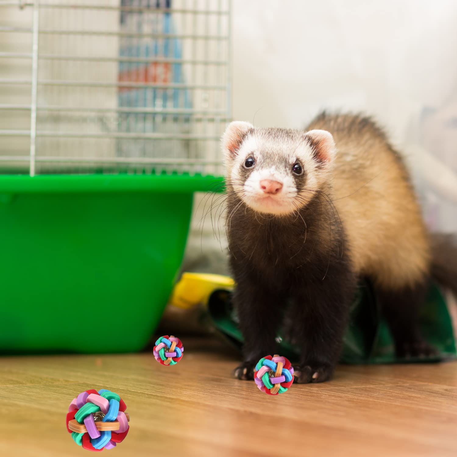 3 Pack Ferret Toys Balls - Colorful Bouncy Rubber Balls with Built-in Bell Ferret Teeth Grinding Wiggle Ball Interactive Sound Toy Exercise Scratch Chew Toys for Indoor Pet Ferret Cat Dog (3 Pack)